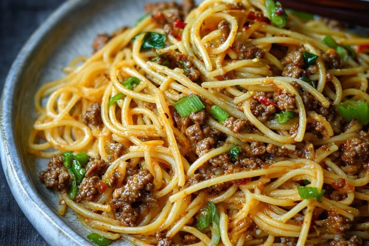 Asian-Style Ground Beef Spaghetti